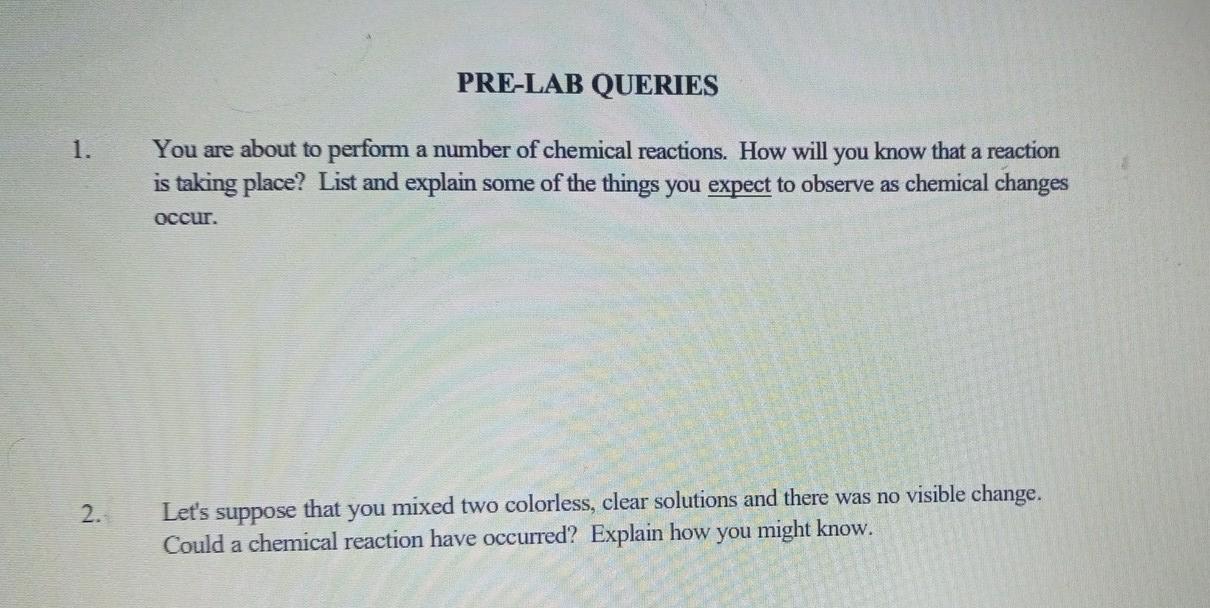 Solved PRE-LAB QUERIES 1. You are about to perform a number | Chegg.com