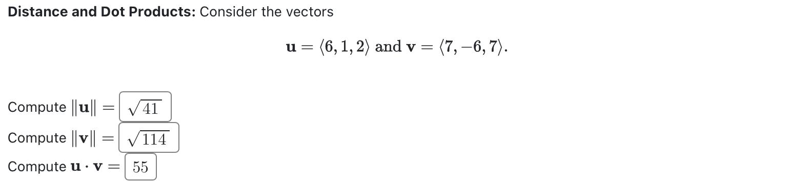 Solved Distance and Dot Products: Consider the | Chegg.com
