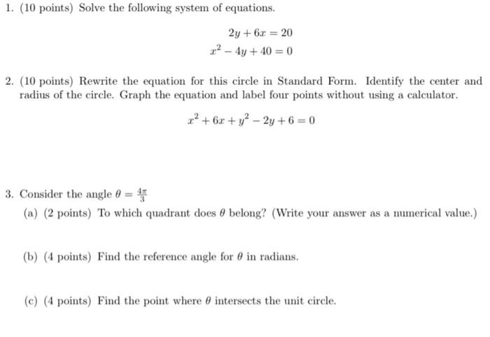 Solved 1. (10 points) Solve the following system of | Chegg.com