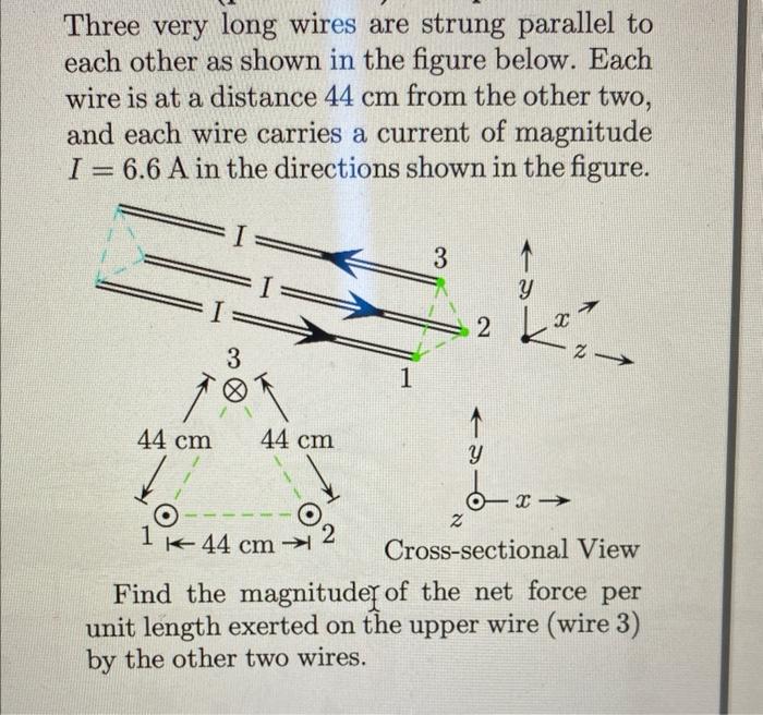 Solved Three very long wires are strung parallel to each | Chegg.com