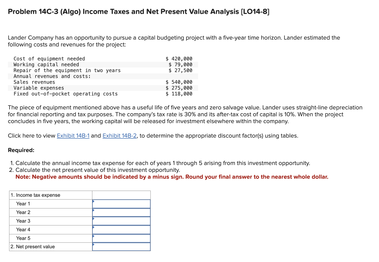 Solved Problem 14C-3 (Algo) ﻿Income Taxes and Net Present | Chegg.com