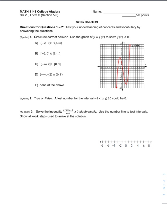 Solved MATH 1148 College Algebra Name: SU 20, Form C | Chegg.com
