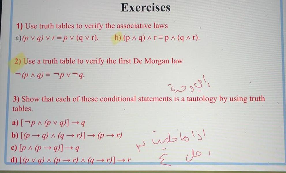 Solved 1) Use truth tables to verify the associative laws a) | Chegg.com