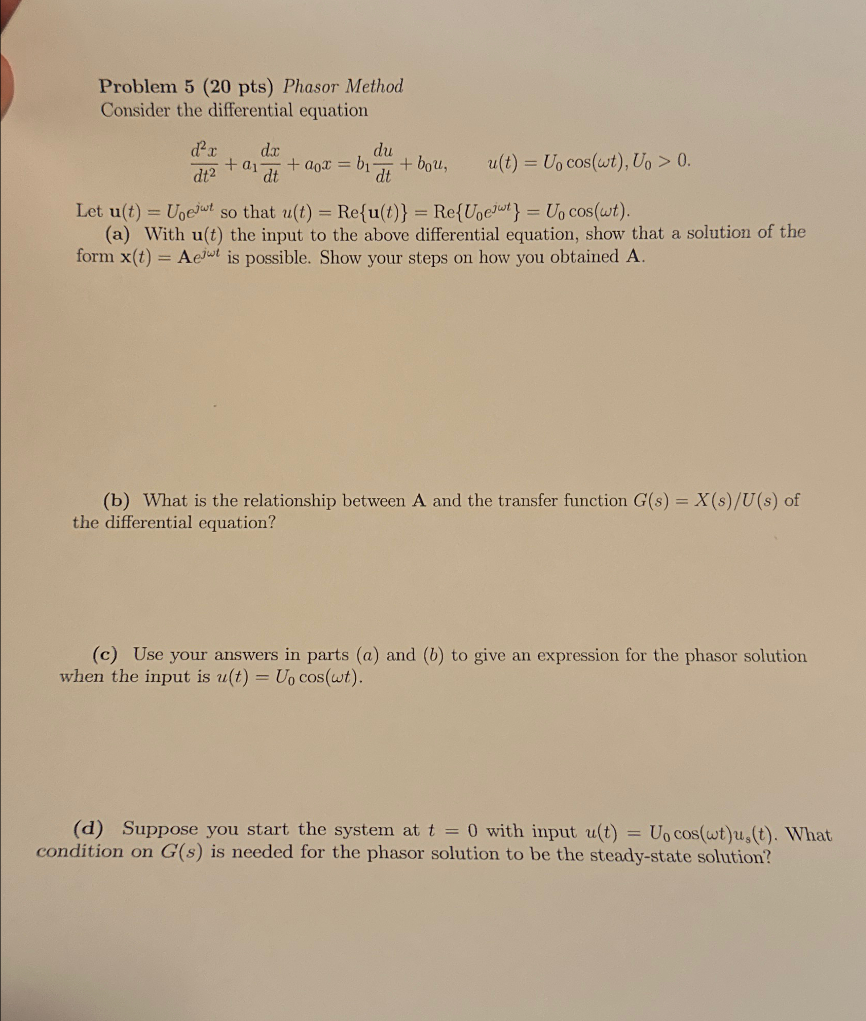 Solved Problem 5 (20 ﻿pts) ﻿Phasor MethodConsider the | Chegg.com
