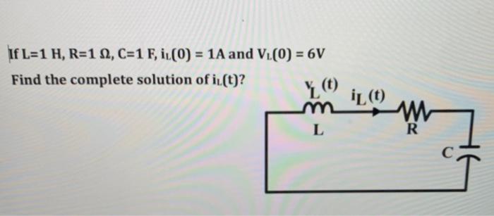 Solved If L=1H,R=1Ω,C=1 F,iL(0)=1 A and VL(0)=6 V Find the | Chegg.com