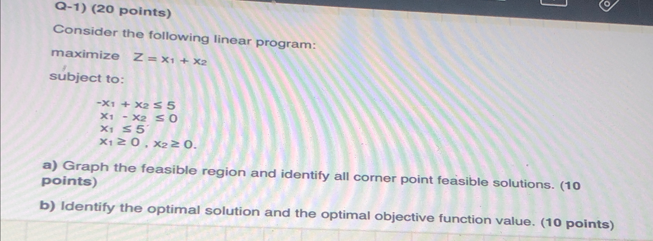 Solved Q-1) (20 ﻿points)Consider the following linear | Chegg.com