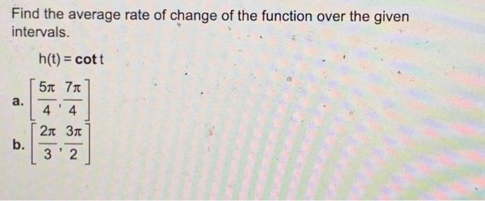 Solved Find the average rate of change of the function over | Chegg.com