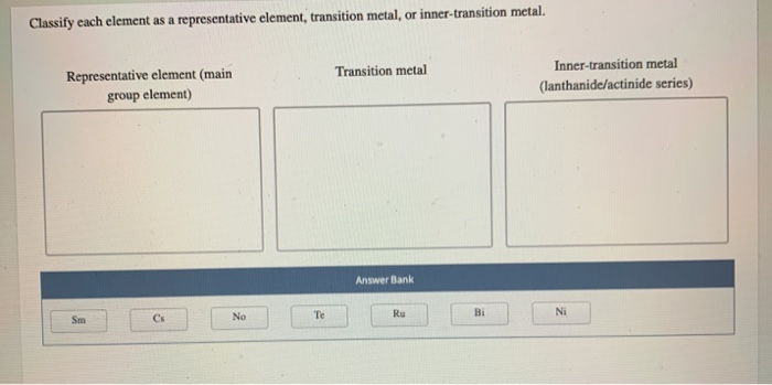 Solved Classify each element as a representative element, | Chegg.com