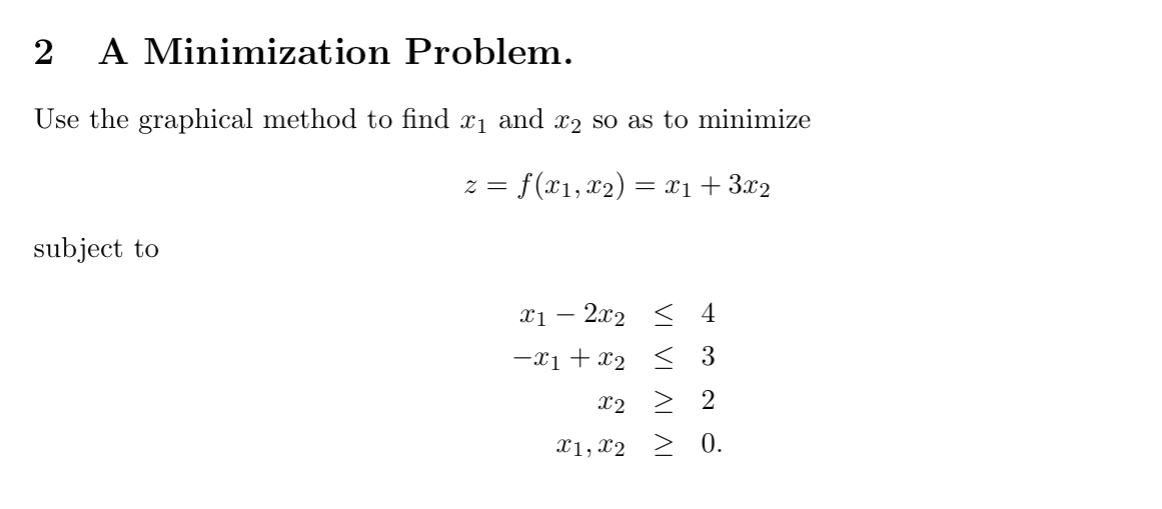 Solved 2 ﻿A Minimization Problem.Use the graphical method to | Chegg.com