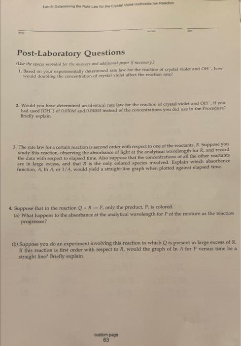 Solved Post-Laboratory Questions 1. Based on your | Chegg.com