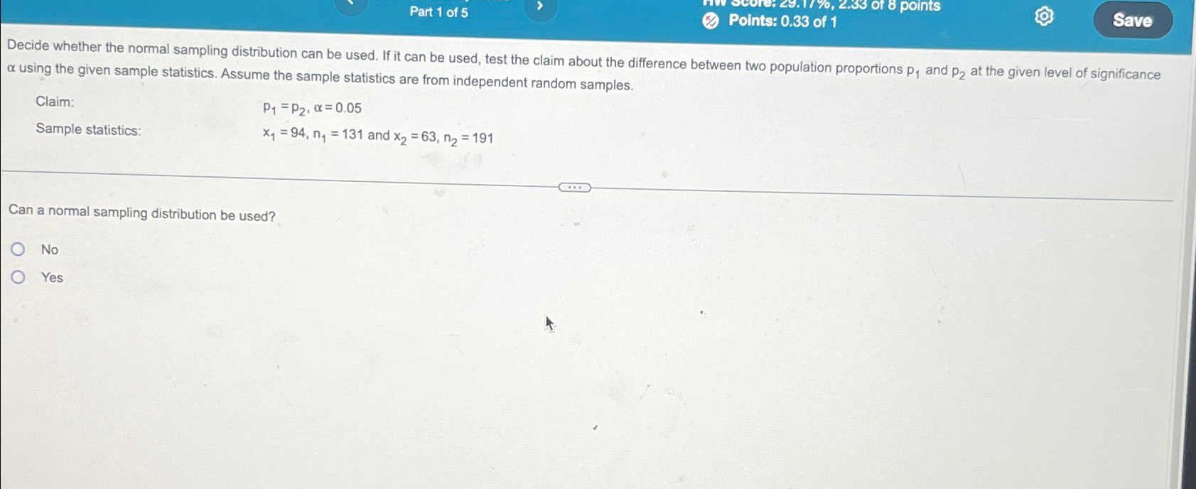 Solved Part 1 ﻿of 5Points: 0.33 ﻿of 1Decide whether the | Chegg.com