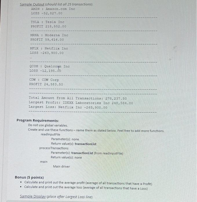Program Requirements: Do not use global variables. | Chegg.com