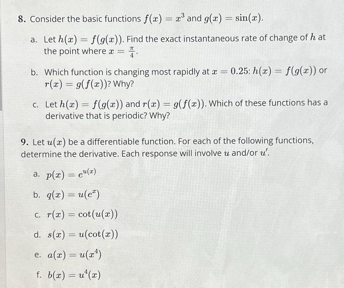 Solved 8. Consider the basic functions f(x) = x³ and g(x) = | Chegg.com