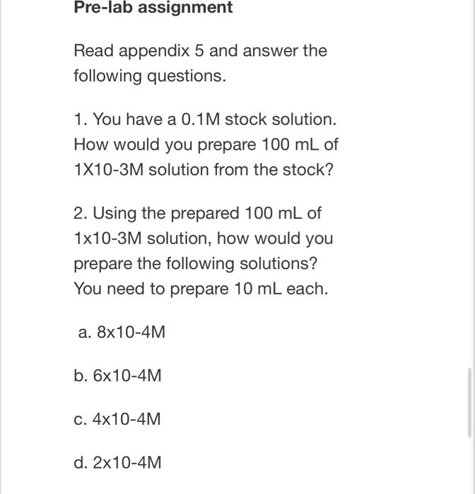 Solved Pre-lab assignment Read appendix 5 and answer the | Chegg.com