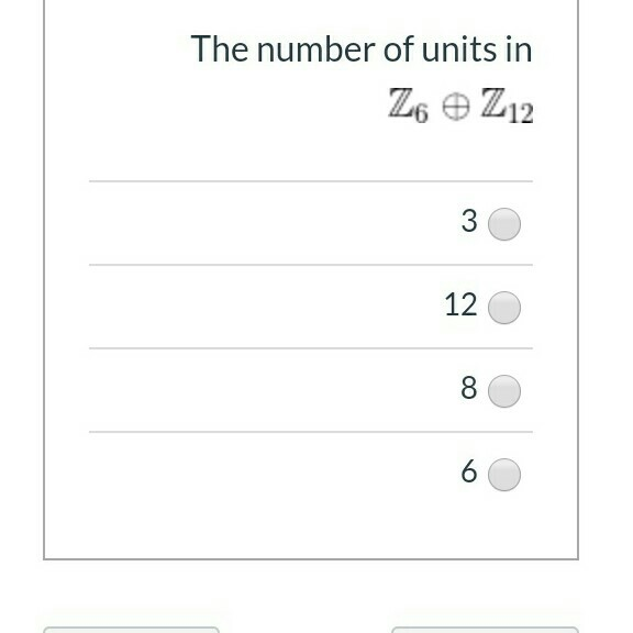 Solved The number of units in Z6 Z12 3 12 8 6 | Chegg.com