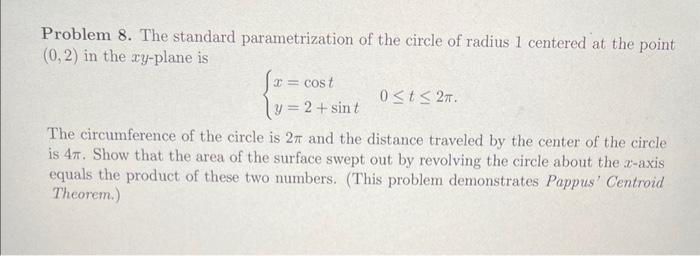 Solved Problem 8. The standard parametrization of the circle | Chegg.com