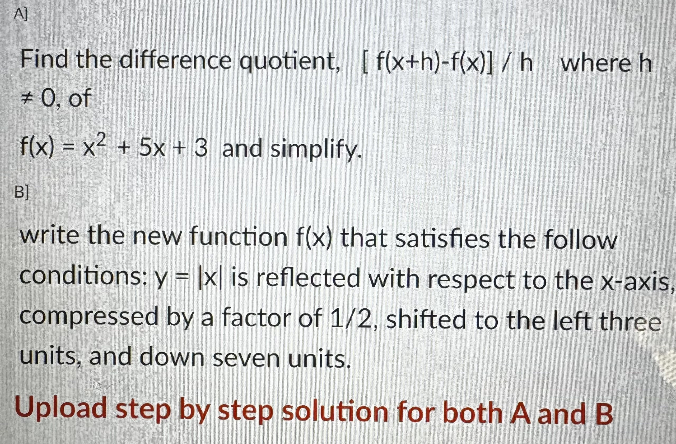 Solved A]Find the difference quotient, f(x+h)-f(x)h ﻿where | Chegg.com