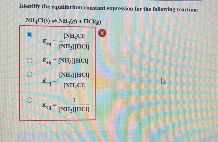 Solved Identify the equilibrium constant expression for the | Chegg.com