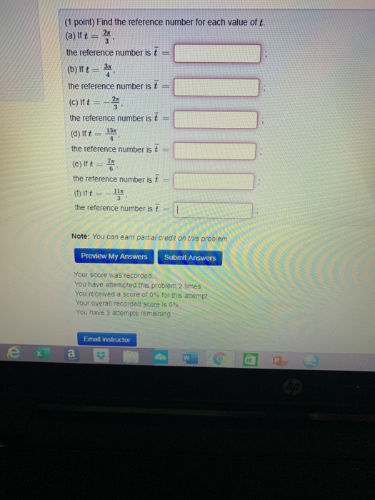 Solved (1 point) Find the reference number for each value of | Chegg.com