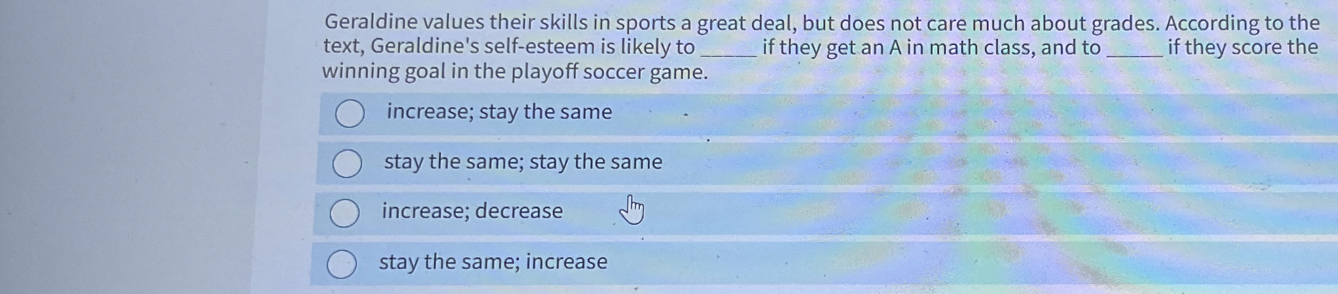 Solved Geraldine values their skills in sports a great deal, | Chegg.com