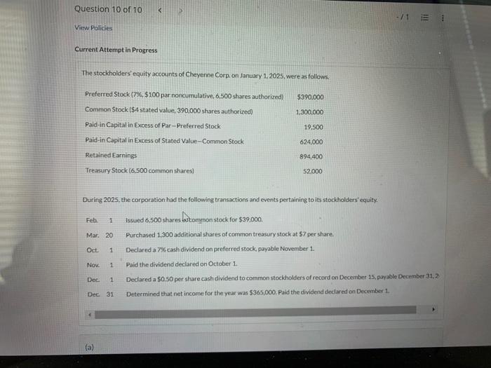 Solved Current Attempt in Progress The stockholders' equity | Chegg.com