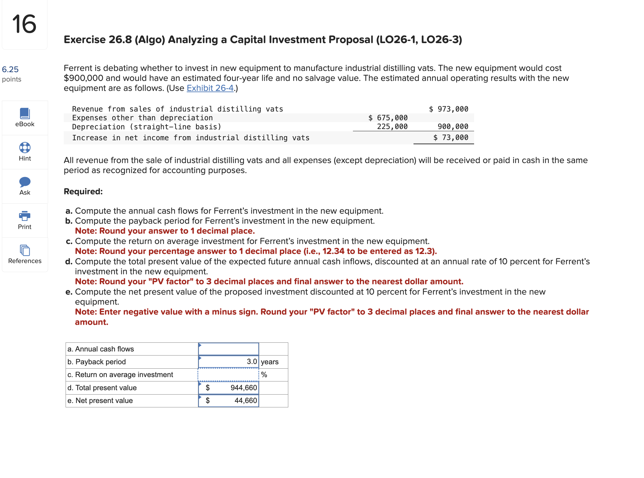 Solved Exercise 26.8 (Algo) ﻿Analyzing a Capital Investment | Chegg.com