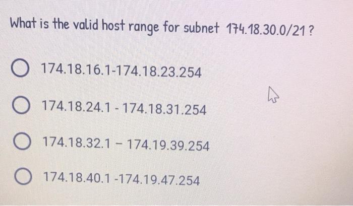 Solved What is the valid host range for subnet | Chegg.com