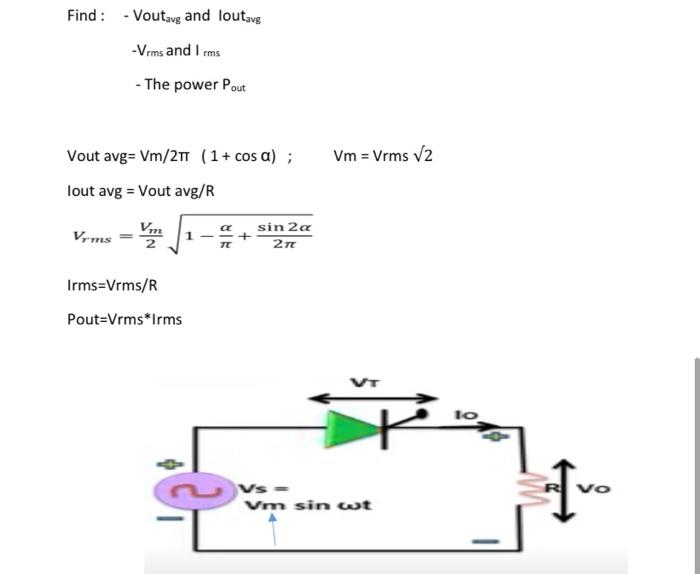 Solved Find: - Voutsvg and loutsvg -Vrms and Irms - The | Chegg.com