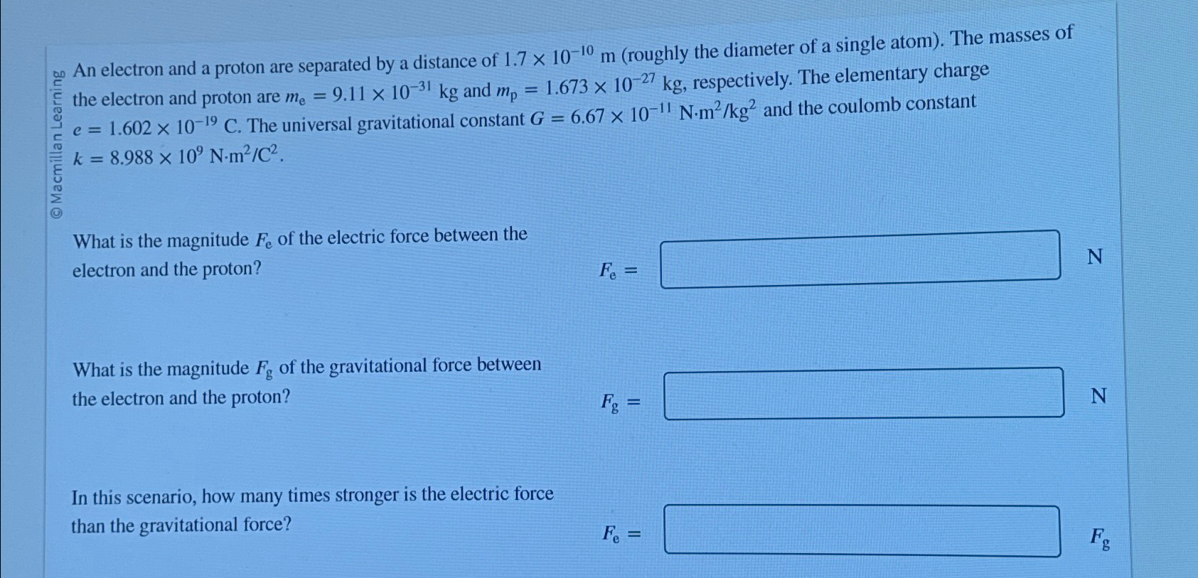 Solved an electron and a proton are separated by a distance | Chegg.com