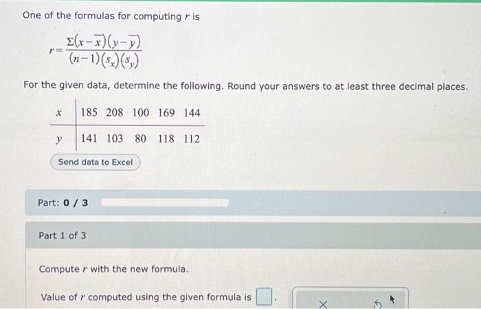 Solved One of the formulas for computing ris Σ(x-x)(y-y) | Chegg.com