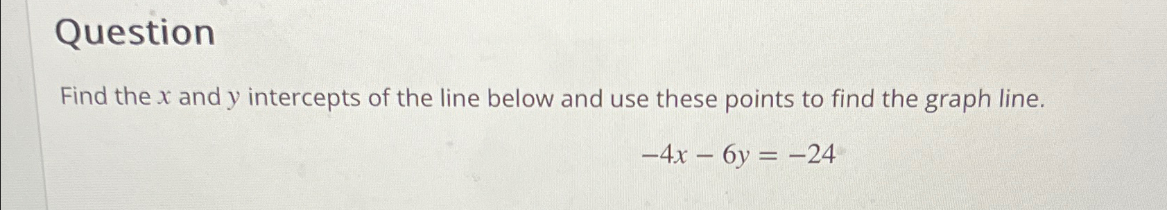Solved QuestionFind the x ﻿and y ﻿intercepts of the line | Chegg.com