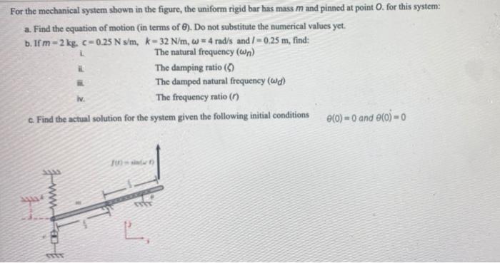 Solved i For the mechanical system shown in the figure, the | Chegg.com
