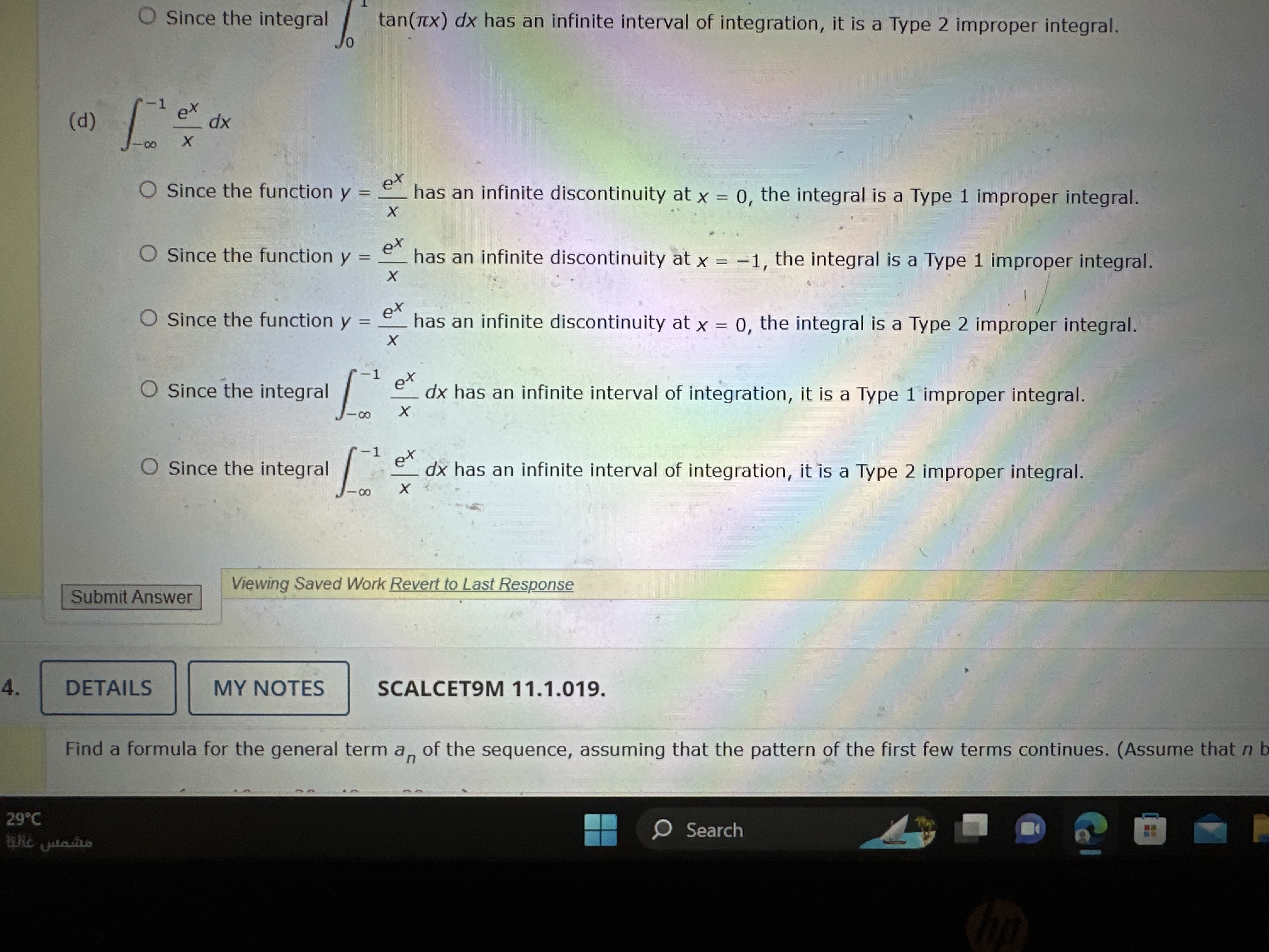 Solved Since the integral ∫01tan(πx)dx ﻿has an infinite | Chegg.com