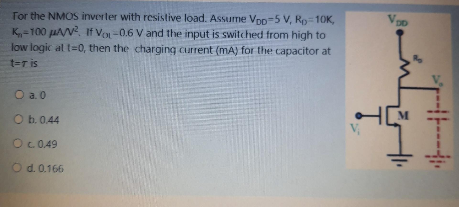 Solved Voo For the NMOS inverter with resistive load. Assume | Chegg.com