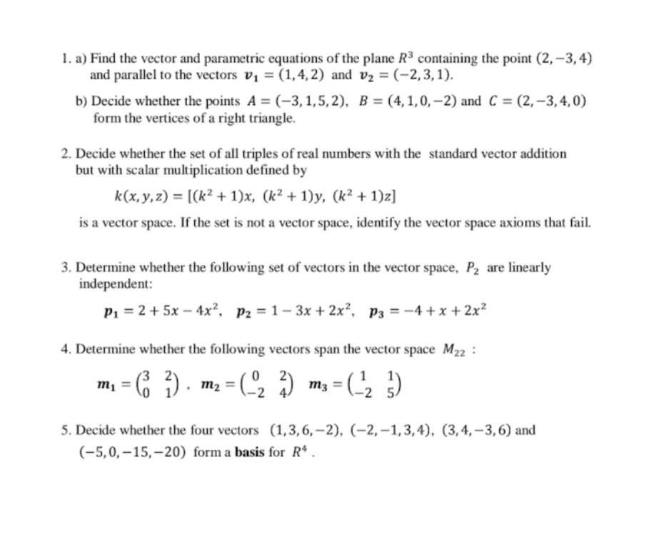 Solved 1. a) Find the vector and parametric equations of the | Chegg.com
