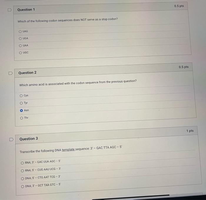 Solved Question 1 Which of the following codon sequences | Chegg.com
