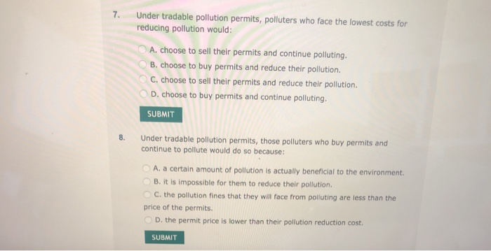 Solved 7. Under tradable pollution permits, polluters who | Chegg.com