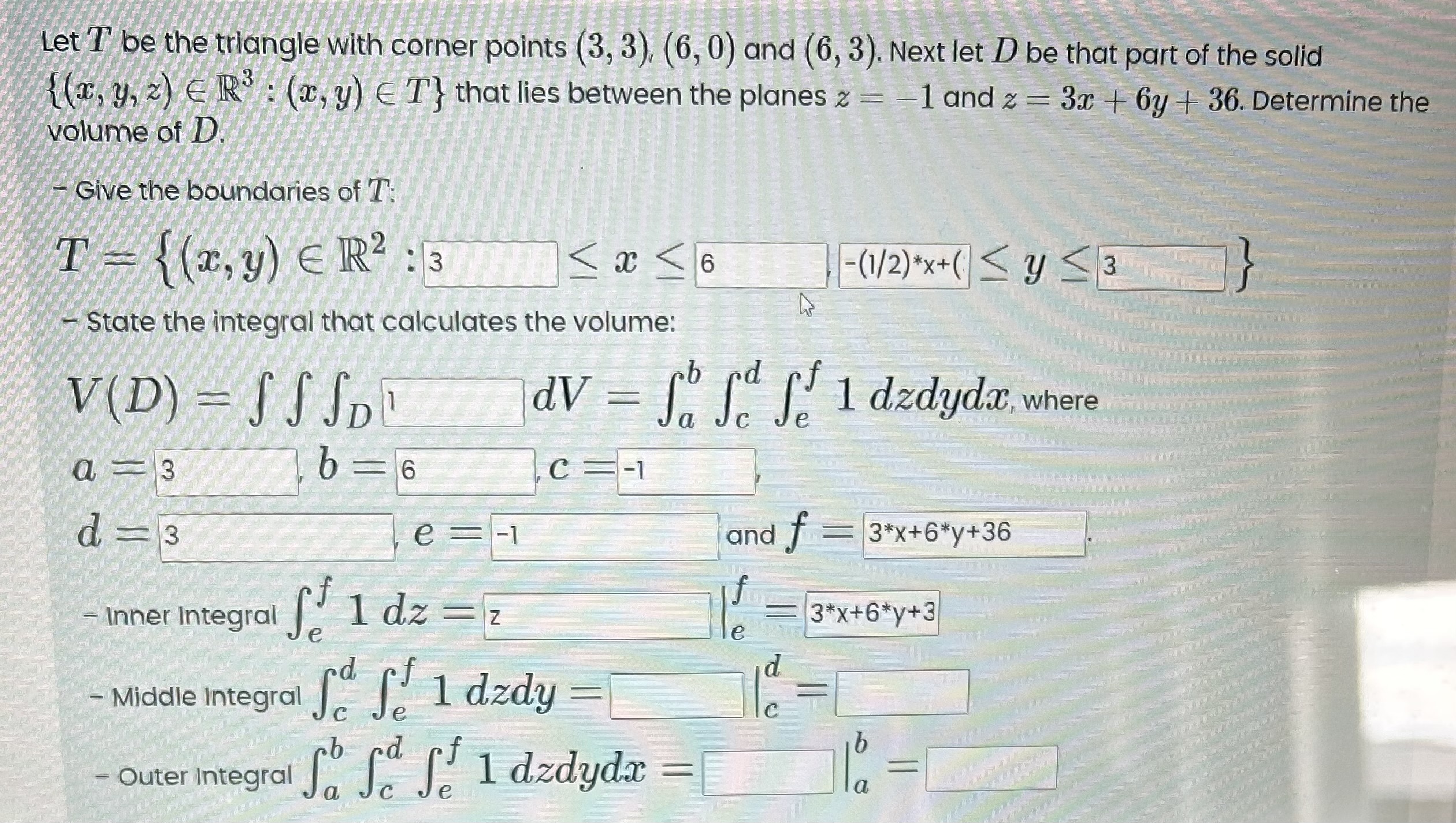 Solved Let T ﻿be the triangle with corner points (3,3),(6,0) | Chegg.com