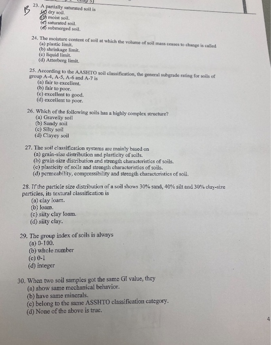 Solved FGS 1 23. A partially saturated soil is dry soil | Chegg.com