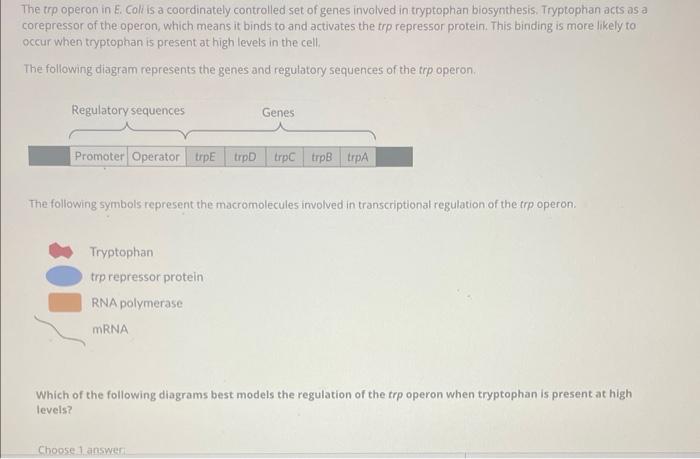 Solved The trp operon in E. Coli is a coordinately | Chegg.com