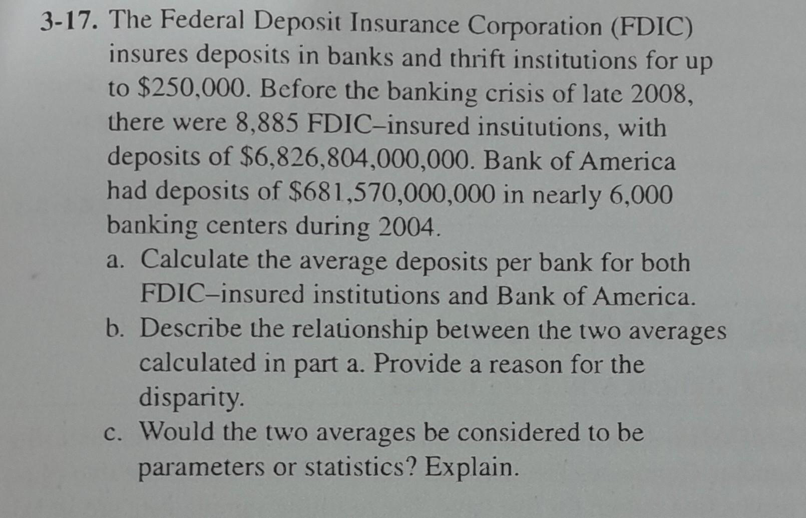 Solved 3-17. The Federal Deposit Insurance Corporation | Chegg.com