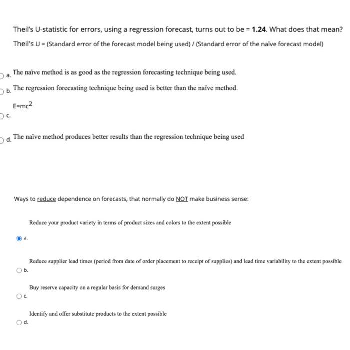 Solved Theil's U-statistic for errors, using a regression | Chegg.com