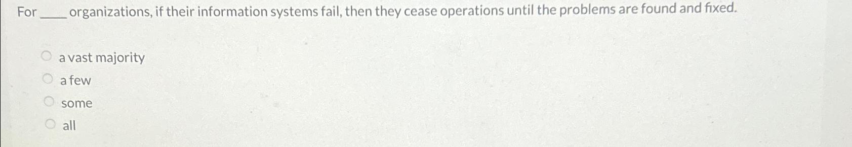 Solved For organizations, if their information systems fail, | Chegg.com