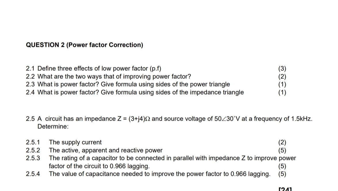 Solved QUESTION 2 (Power factor Correction)2.1 ﻿Define three | Chegg.com