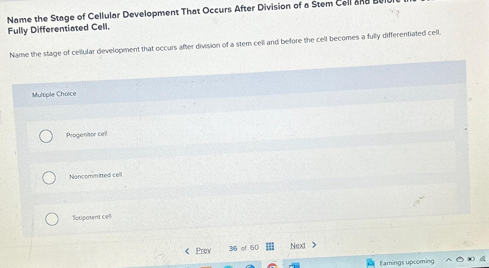Solved Name the Stage of Cellular Development That Occurs | Chegg.com