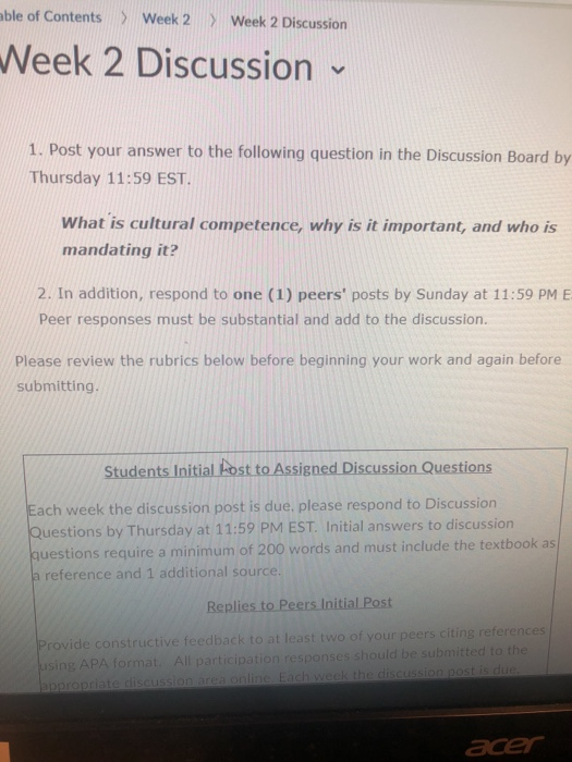 Solved able of Contents > Week 2 Week 2 Discussion Week 2 | Chegg.com