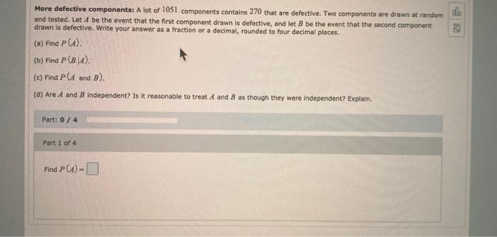 Solved dile More defective components: A lot of 1051 | Chegg.com