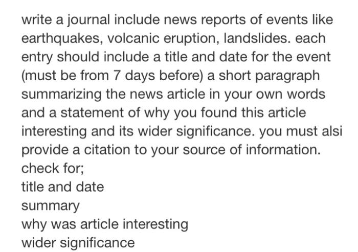 Solved write a journal include news reports of events like | Chegg.com