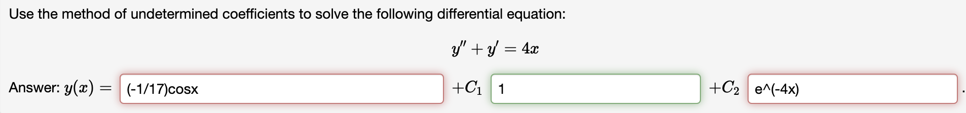 Solved Use the method of undetermined coefficients to solve | Chegg.com