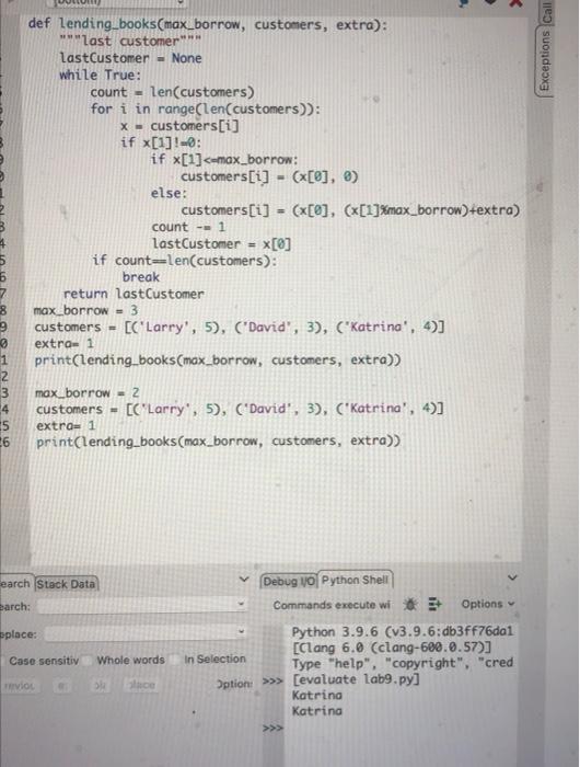 Solved Write a function lending_books (max_borrow, | Chegg.com